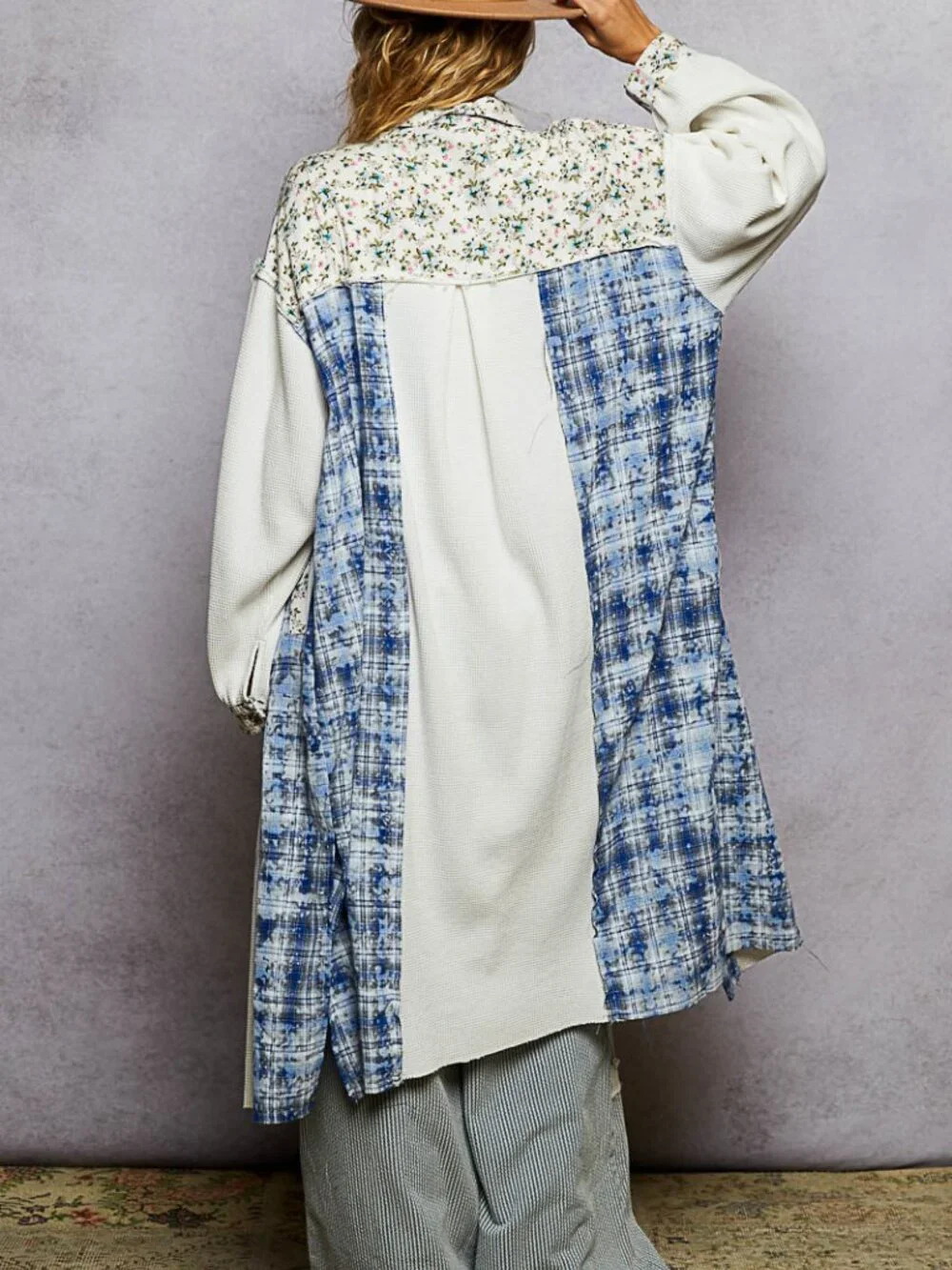 POL | Other | Blue White And Plaid Flower Duster | Poshmark